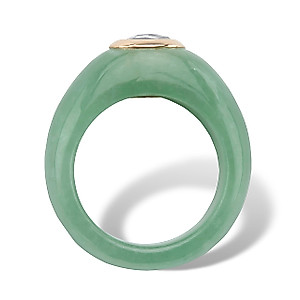 PalmBeach 10K Yellow Gold Genuine Green Jade and Round Genuine White Topaz Bezel Set Ring Sizes 6-10 Size 7