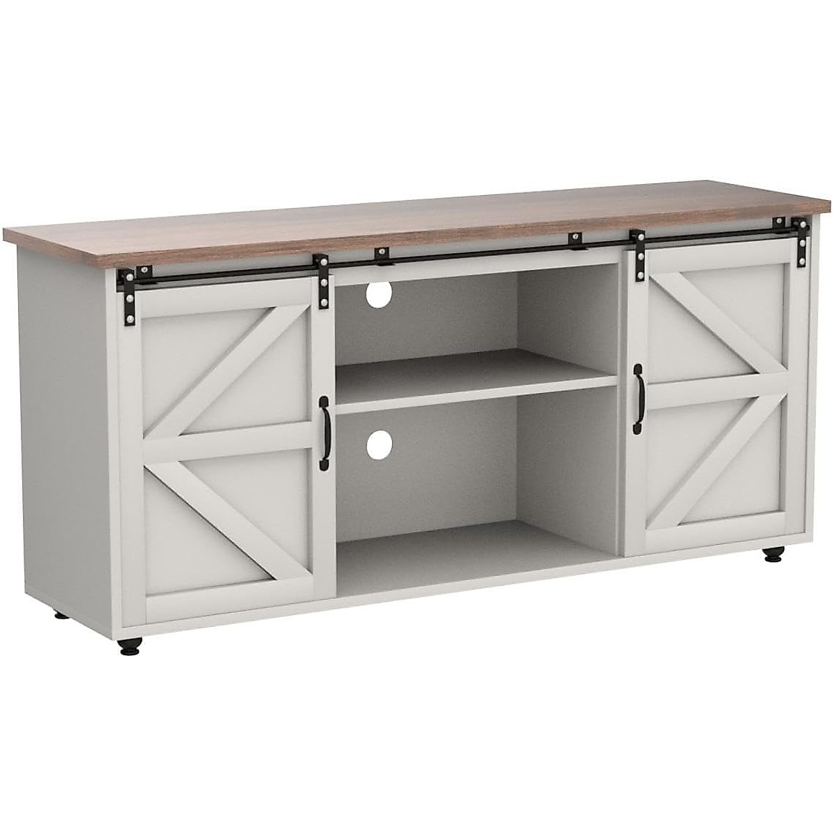 Farmhouse Coffee Bar Cabinet, 58”Kitchen Coffee Bar Cabinet with Storage, White Coffee Bar with Sliding Barn Door for Dinning Room, Living Room