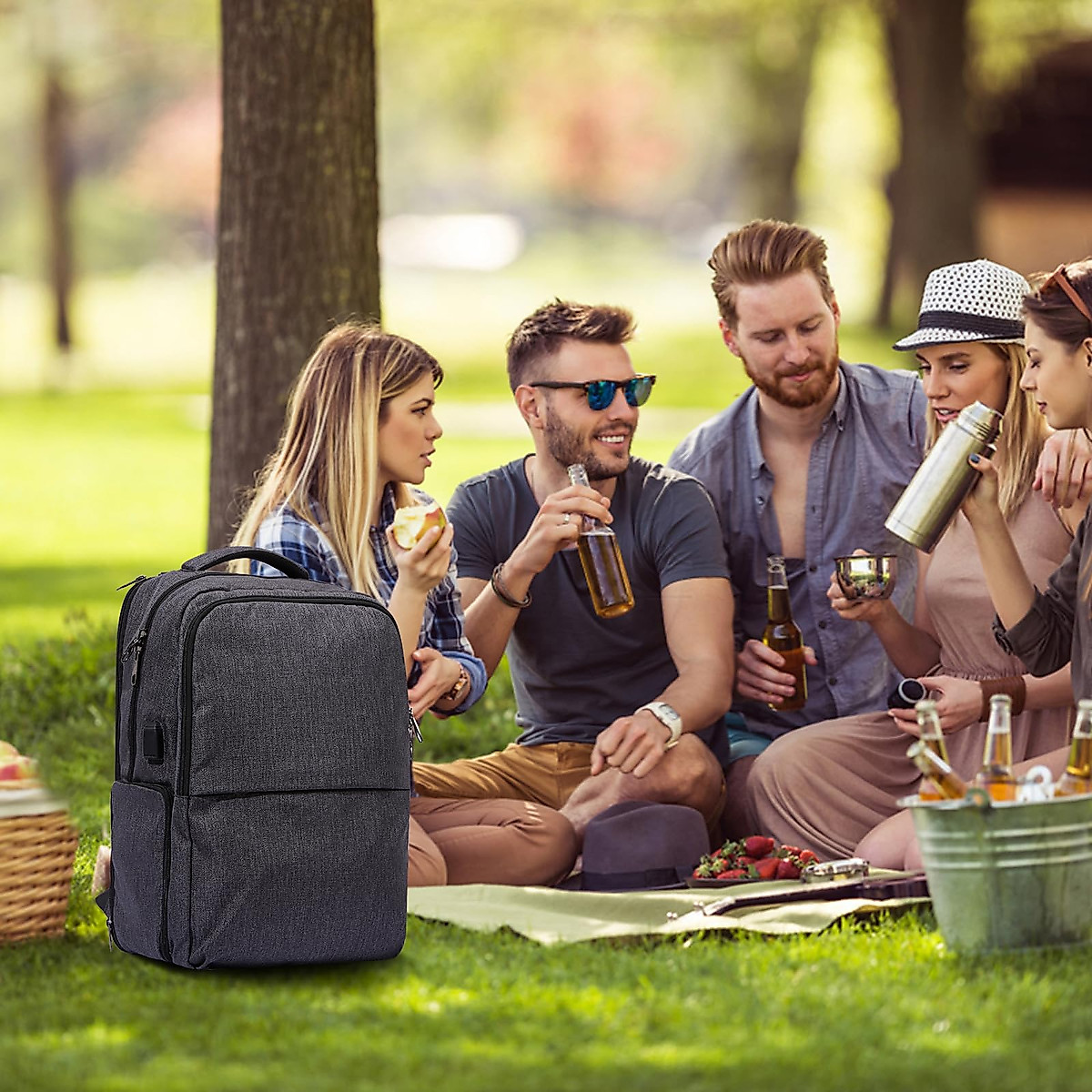 SLOTRA Lunch Backpack,17 Inch Laptop Backpack with Lunch Box USB Port Travel Computer Backpack Large Capacity Busniess Commute Bag