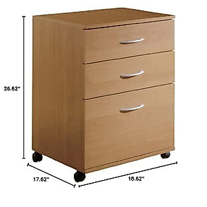 3-Drawer Mobile Filing Cabinet from Nexera, Natural Maple