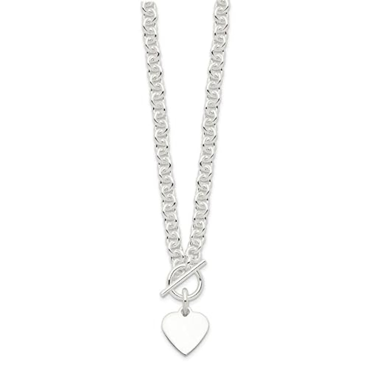 Diamond2Deal Sterling Silver Engraveable Heart Disc on Fancy Link Toggle 18in Necklace Fine Jewelry Gift for Women