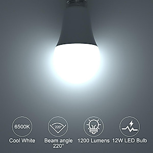ORALUCE LED Light Bulb, A19 12W Lightbulbs, 100 Watt Equivalent, 120V 1200LM, 6500K Cool White, E26 Medium Base, Non Dimmable, Energy Efficient, UL Listed, 6 Pack