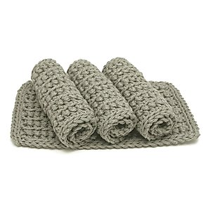 Set of 4 Handmade Grey 4 inch x 7 inch Rectangular Crochet Cotton Dishcloths, Gray Dishrags