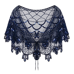 PrettyGuide Women's 1920s Shawl Beaded Vintage Bolero Flapper Evening Wraps Navy
