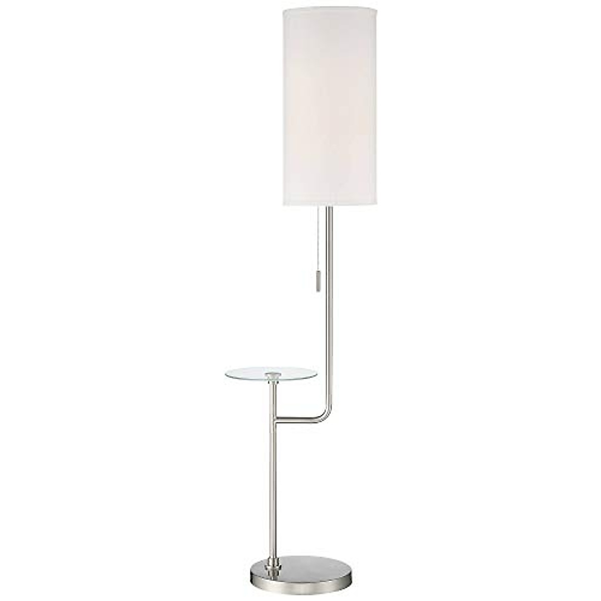 Possini Euro Design Piccolo Modern Floor Lamp with Tray End Table 60 1/2" Tall Brushed Nickel Silver Tempered Glass White Cylinder Shade Decor for Living Room Reading House Bedroom Office