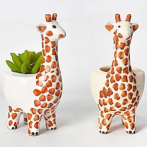 Happyyami Giraffe Flower Pot Animal Bonsai Holder Planter pots for Indoor Plants Mini Succulent Pot Cute Succulent pots Vase Floral Decor Cartoon Succulent Planter Ceramics Toy White Desk