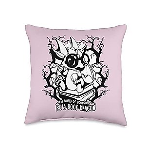 book lovers gift ideas and other cool stuff Funny Nerd Book Lover Cute Anime Dragon Throw Pillow, 16x16, Multicolor