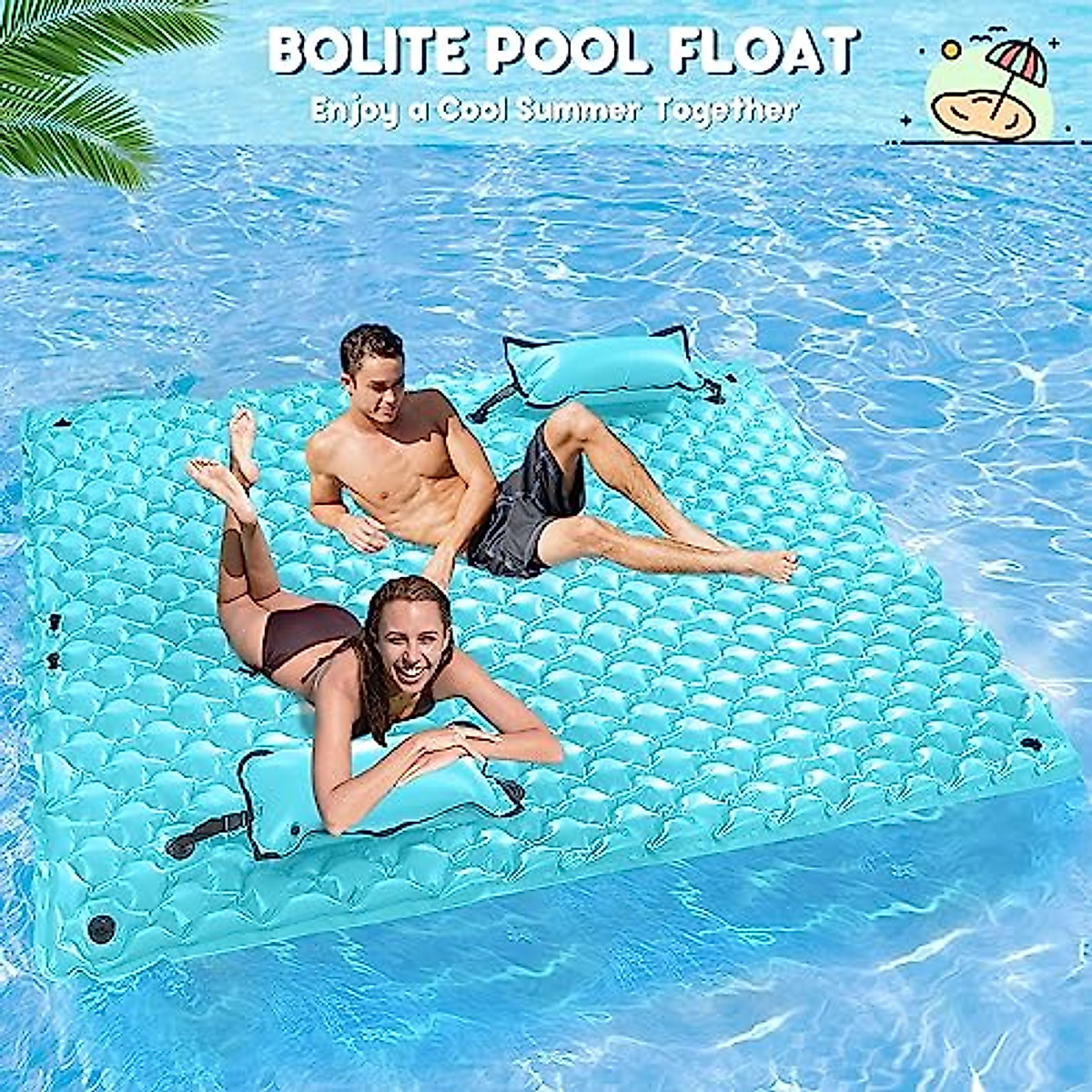 BOLITE Giant Inflatable Lake Float for Adults, 102 x72 Inch Pool Float with Pool Hammock, Floating Mat Toy Raft Loung for Swimming Pool Lake Beach Summer Water Party, Blue