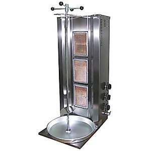 Professional Commercial Industrial Countertop 3 Burner Propane Gas Meat Capacity 35 kg / 77 lbs. Rotating Spinning Vertical Broiler Shawarma Gyro Doner Grill Kebab Tacos Al Pastor Machine