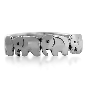 Silvershake Antique Finish 925 Sterling Silver Elephant Journey Ring Size 6.5