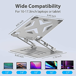 Gogoonike Adjustable Laptop Stand for Desk, Metal Foldable Laptop Riser, Portable Laptop Holder, Ventilated Cooling Computer Notebook Stand Compatible with 10-17.3” Laptops