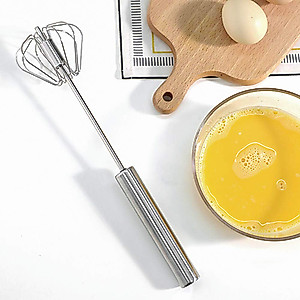Stainless Steel Hand Push Egg Beater Mixer Home Kitchen Whisk Milk Frother Cooking Utensils Gadgets Blending Beating Stirring Semi Automatic Tool (1Pcs-Length 12, 35-Stainless)