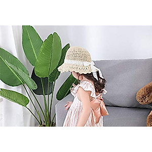 Baby Toddler Kids Girls Straw Sun Hat with Bow Floppy Wide Brim Beach Summer Protection Hats