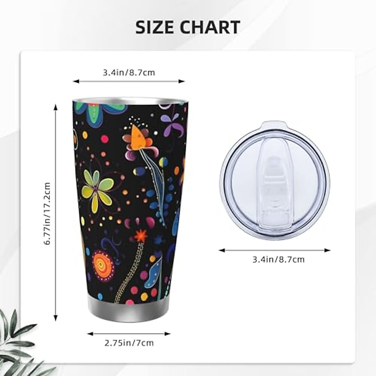 AYCZN Abstract Flower 20 OZ Tumbler Stainless Steel Travel Coffee Mug, Boho Floral Insulated Water Bottle with Lid and 2 StrawsLeakproof Thermal Cup