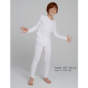 LAPASA Boys Thermal Underwear Set Fleece Lined Long John Base Layer Top Long Sleeves & Bottom Ski Winter Extreme Cold B03 11-12 Years White