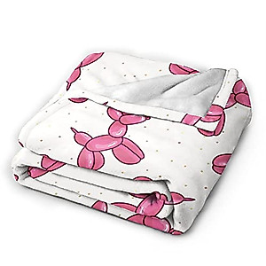 Cute Cartoon Pink Balloon Animal Dog Throw Blanket Soft Flannel Fleece Blankets for Bed Couch Sofa,All Season Cozy Blankets Throws King Queen Full Size for Kids Women Adults 60"X50"