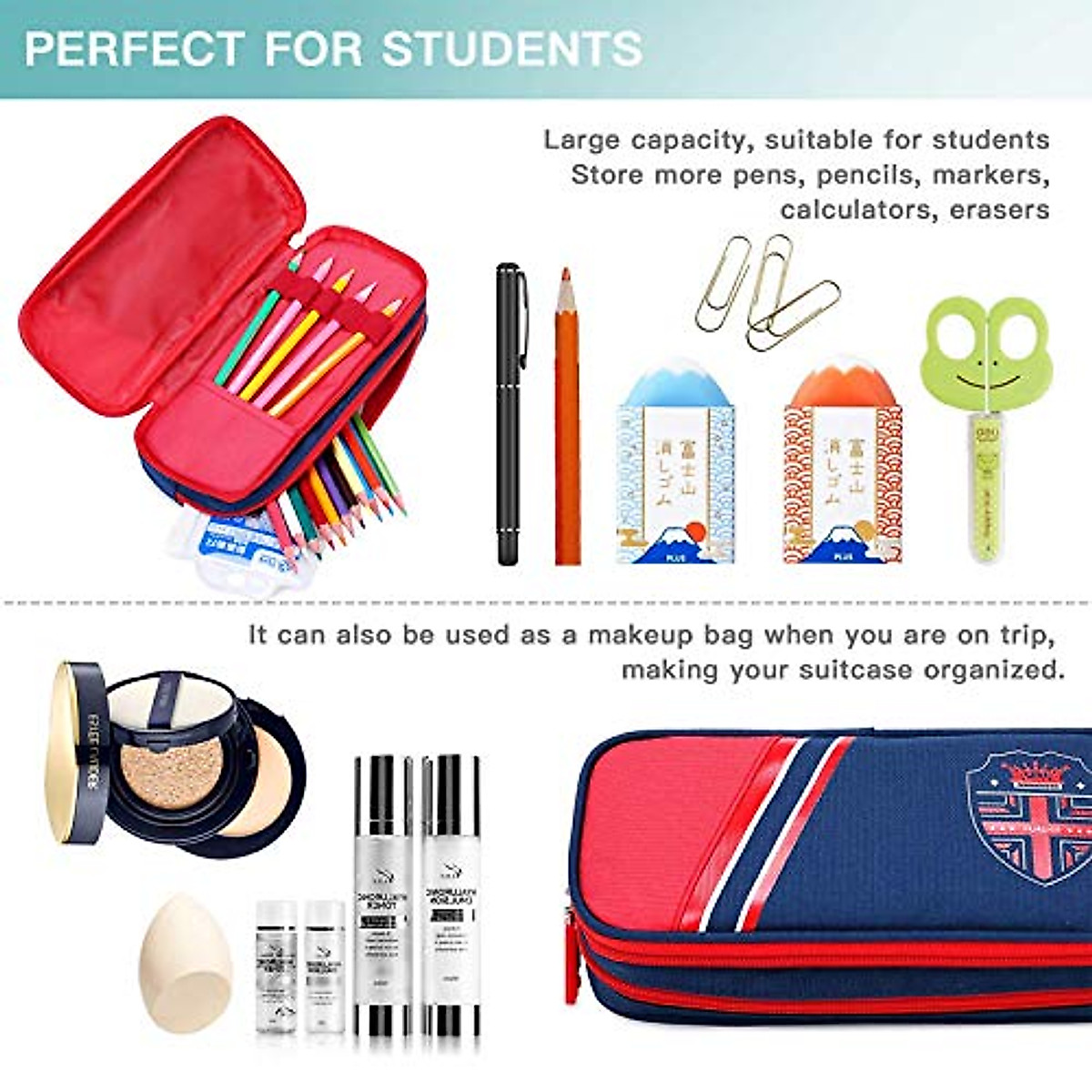 Large Capacity Pencil Case,Uhans Pencil Pouch with Double Zipper and 100% Polyester Sturdy Material,Pencil Box for Kids Can Be Multi Used in School and Office Makeup Bag
