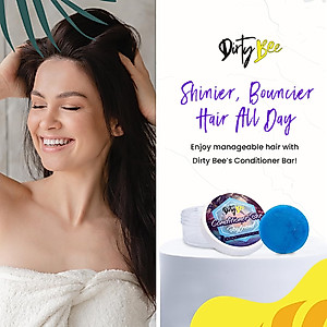 Dirty Bee Vegan Conditioner Bar - All Natural Deep Conditioner for Dry Damaged Hair - Cleansing, Smoothing & Volumizing Straight & Curly Hair Care Products Travel Size, 50-75 Washes