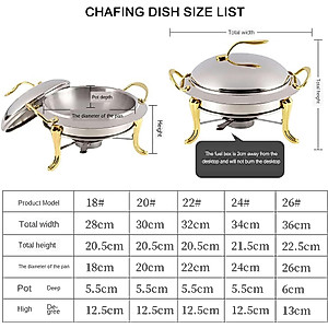 FLTRGO Stainless Steel Chafing Dish Set Round Durable Buffet Warmer Tray with Lid and Chafing Fuel Holder for Kitchen Party Banquet - Without Water Pan
