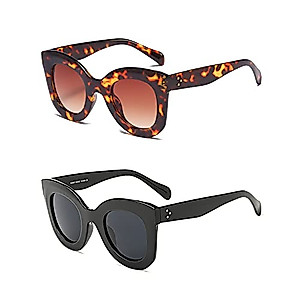 Freckles Mark Thick Fashion Butterfly Sunglasses for Women Trendy Round Cat Eye Sun Glasses (Tortoise Brown+Black, 45)