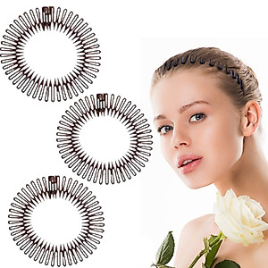 TUICARE 3Pieces Full Circular Stretch Comb Flexible Plastic Circle Comb Stretch Hair Comb Headband Hairband Holder for Women Girls