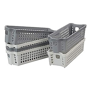 Ramddy Slim Stacking Basket, Plastic Storage Baskets Bin, 6 Packs, R