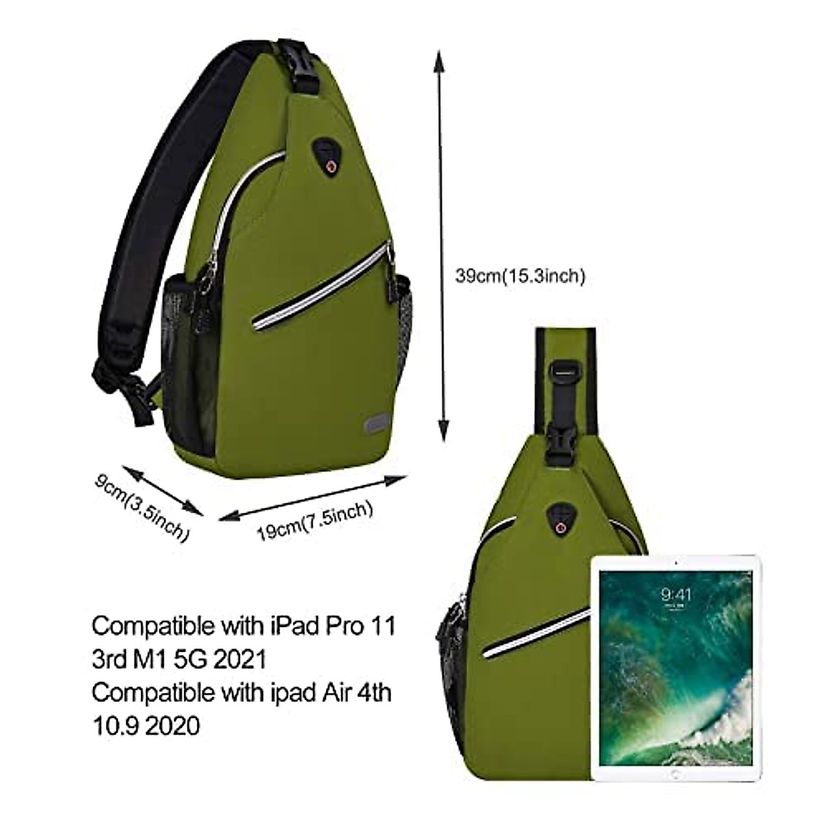 MOSISO Sling Backpack, Multipurpose Crossbody Shoulder Bag Travel Hiking Daypack, Army Green, Medium