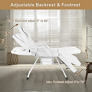 OmySalon Massage Salon Tattoo Chair Esthetician Bed with Beauty Basket, Professional Tattoo Table Salon Spa Equipment for Facial Spa Beauty Eyelash Extensions Barber Waxing Microblading,White