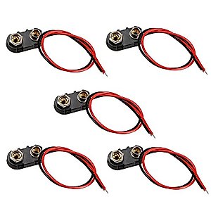 uxcell 5pcs DC 9V Battery Clip I-Type Buckle Connector Plastic Shell Lead Wire 15cm Long