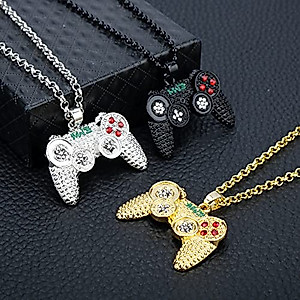 HUASAI Game Controller Necklaces Promise Pendant Necklace Bff Friendship Necklace for Her Game Console Couples Necklace(Black)