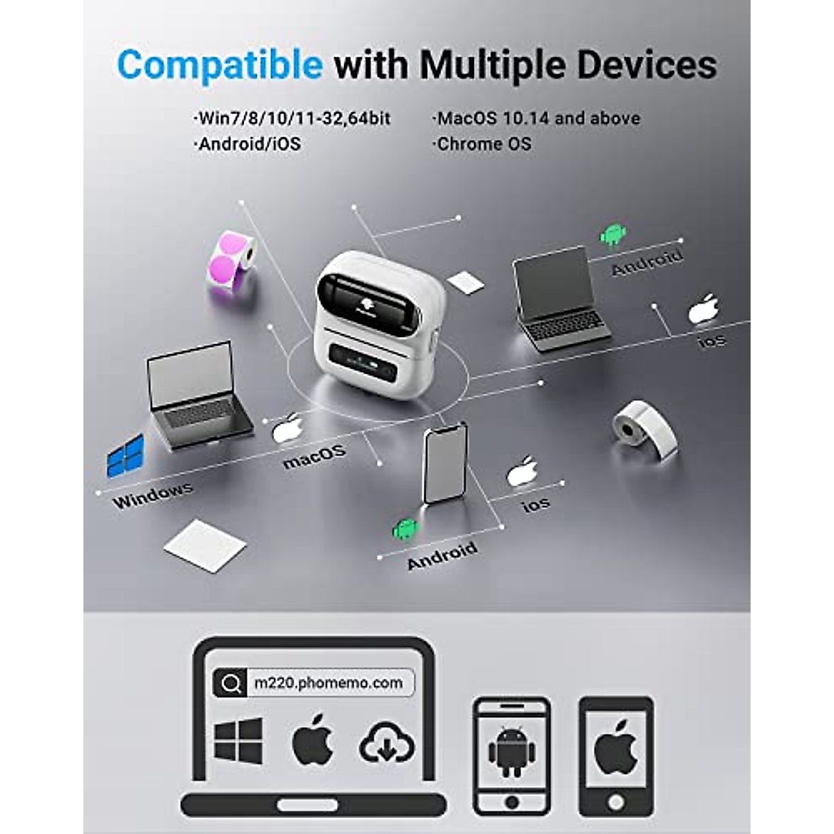 Phomemo Label Maker, Bluetooth Label Printer for Barcode, Address, Home, Mailing, Small Business, Clothing, Portable Label Maker Easy to Use with 3 Rolls Label & Bag