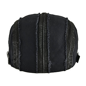 VOBOOM 100% Cotton Distressed Ivy Caps Newsboy Caps Cabbie Hat Gatsby Hat (Black)