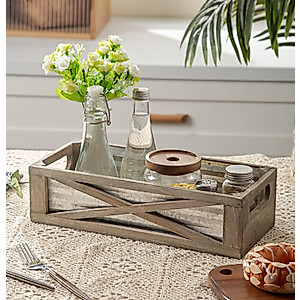 Venalys Wooden Toilet Tank Basket, Rustic Bathroom Decor Box, Farmhouse Toilet Paper Organizer Holder, Decorative Bathroom Storage Basket, Barn Door (Gray)