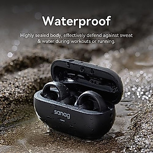 Sanag Open Ear Wireless Earbuds Bluetooth 5.3 Clip On Earphones Small Bone Conduction Headphones with Microphone 24Hrs Playback Charging Case Waterproof for Gym Workout Running Sport