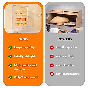 JILLMO Pastry Display Case, Bakery Display Case, Bread Box Plastic, Bread Keeper Storage Container Airtight, Four-Ply Adjustable Height Bread Boxes for Kitchen Counter