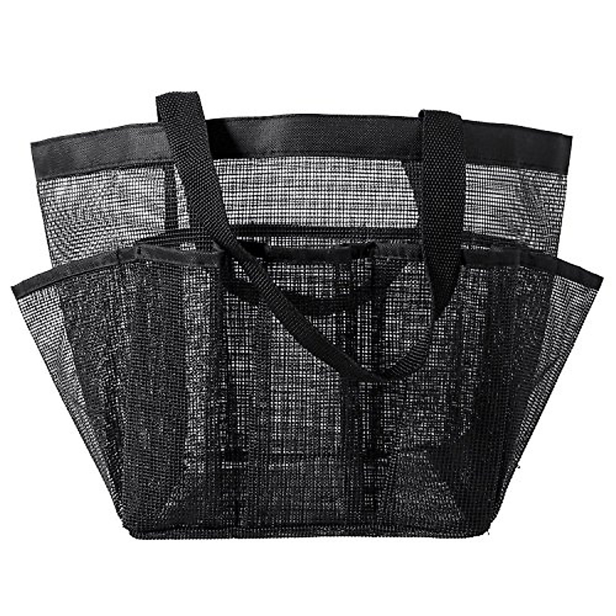 iPEGTOP Portable Mesh Shower Caddy, Quick Dry Shower Tote Hanging Bath & Toiletry Organizer Bag with 9 Storage Pockets, Double Handles for College Dorm, Travel, Gym & Camping, Black