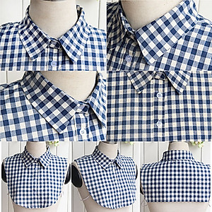 Vpang Women's Stylish Detachable Half Shirt Blouse False Collar Plaid Shirt Collar Fake Collar Dickey Collar (Blue)