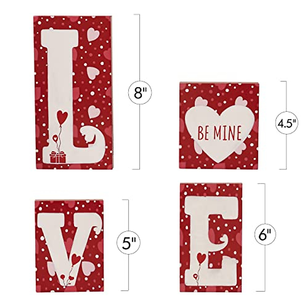 Ornativity Red Wooden Love Blocks - Valentine's Day Romantic Heart Wood Letters Block Decoration Sign with Hearts for Mantel Shelf over Fireplace, Table Top, Home and Office