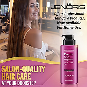 Jenoris Keratin Shampoo for Women, Moisturizing Shampoo for Keratin Treated Hair, With Natural Omega Oils, Salon Professional, Paraben & SLS Free, Smoothing Shampoo for Dry & Damaged Hair, 16.9 Fl Oz