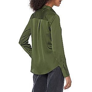 Amazon Essentials Women's Classic-Fit Satin Button Down Blouse (Available in Plus Size), Dark Olive, Medium