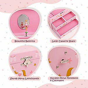 efubaby Upgrade Musical Jewelry Box for Girls with 3 Pullout Drawers Spinning Ballerina & Unicorn Jewelry Set, Jewelry Boxes for Kids Girls Birthday Valentine Christmas Gift Waltz of Flowers Tune