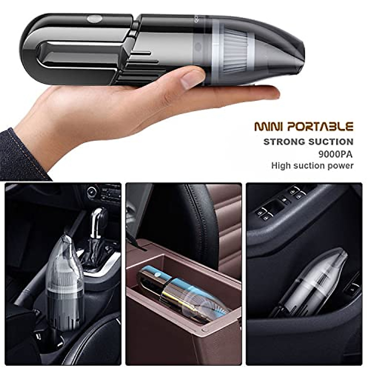 absob Cordless Vacuum Cleaner Mini Portable Handheld Car Seat Hoover 9000PA Powerful Suction Hand Vac Wet Dry Rechargeable Lightweight Home Office Keyboard Carpet Pet Dog Hair Cleaning USB Charging