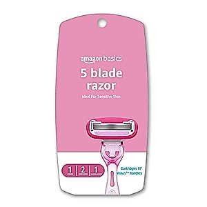 Amazon Basics 5 Blade FITS Razor for Women, Fits Amazon Basics and Venus Handles, Includes 1 FITS System Handle, 2 Cartridges & 1 Shower Hanger, Pink