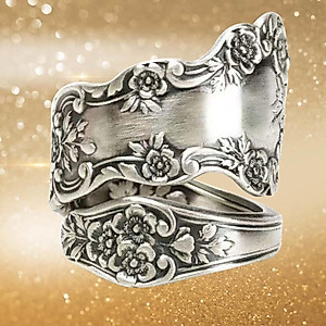 925 Sterling Silver Oxidized Spoon Ring Adjustable Ring Jewelry Gifts for Women