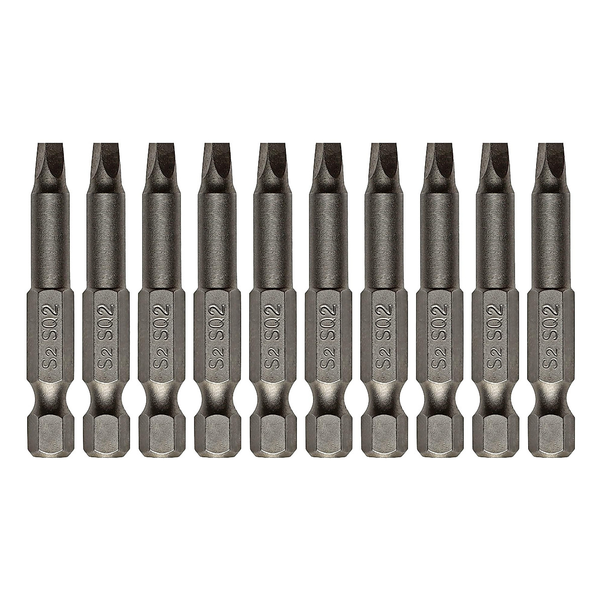 VESTTIO Square Head SQ2 Screwdriver Bit Set 10PCS 1/4 Inch Hex Shank 2 Inch/50 mm Length S2 Steel with Magnetic for Power Screwdriver Drill Impact Driver