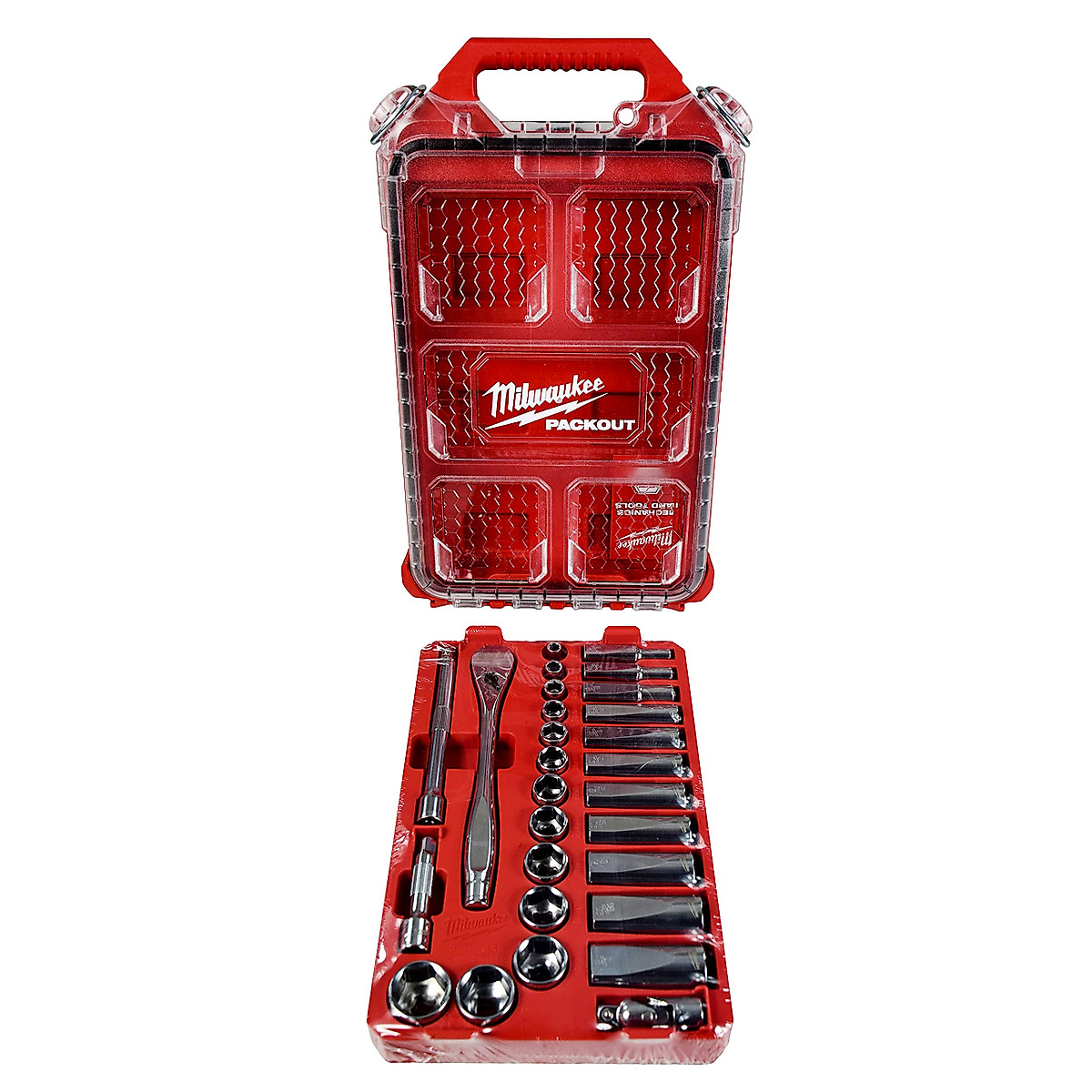 Milwaukee 48-22-9481 28-Piece 3/8 in. Drive SAE Ratchet and Socket Set with PACKOUT Low-Profile Compact Organizer