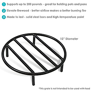 Sunnydaze Fire Pit Grate - Heavy-Duty Steel - Round Firewood Grate for Outdoor Firepits - 12-Inch Black