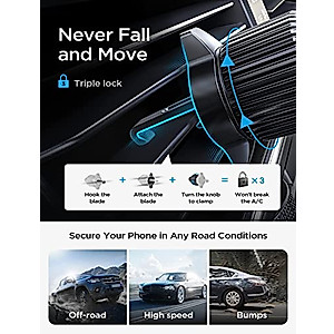 LISEN Car Phone Holder Air Vent Mount Stable 4 Clamp Arms Hands Free Vent Cell Phone Holder Mount for Car Easy Use Phone Holder Car Mount Air Vent with Auto Lock Metal Hook for iPhone All Phones