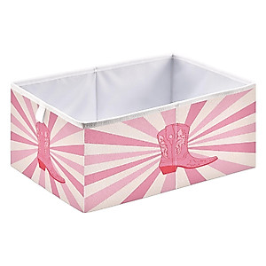 QUGRL Retro Pink Cowgirl Boot Cube Storage Bins Organizer Aesthetic Spiral Clothes Toy Storage Basket Box for Shelves Closet Cabinet Office Dorm Bedroom 11x11 in