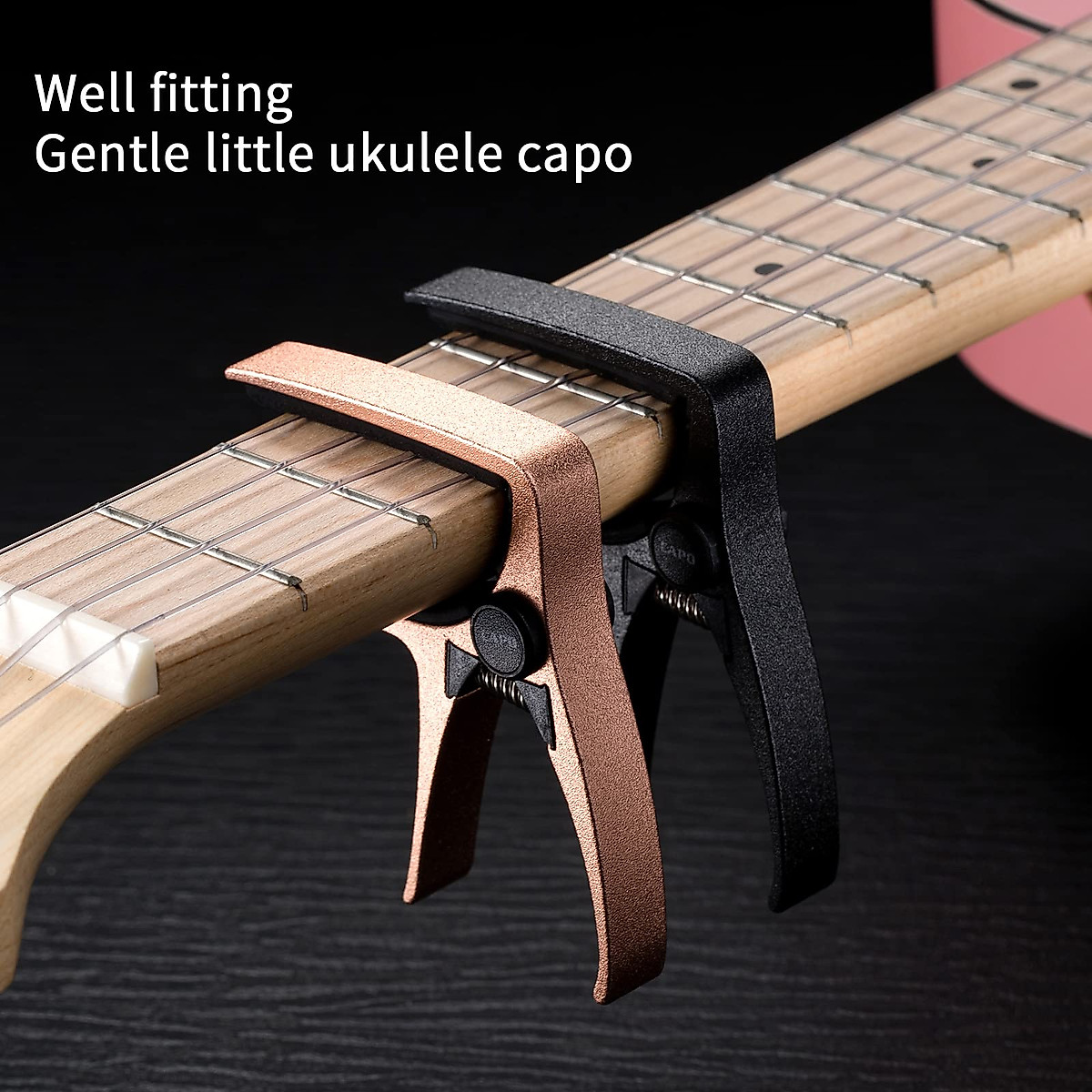 Mini 4 String Guitar Capo, Professional Ukulele Capo for Soprano Tenor Concert Ukuleles Banjos Mandolin(BLACK)